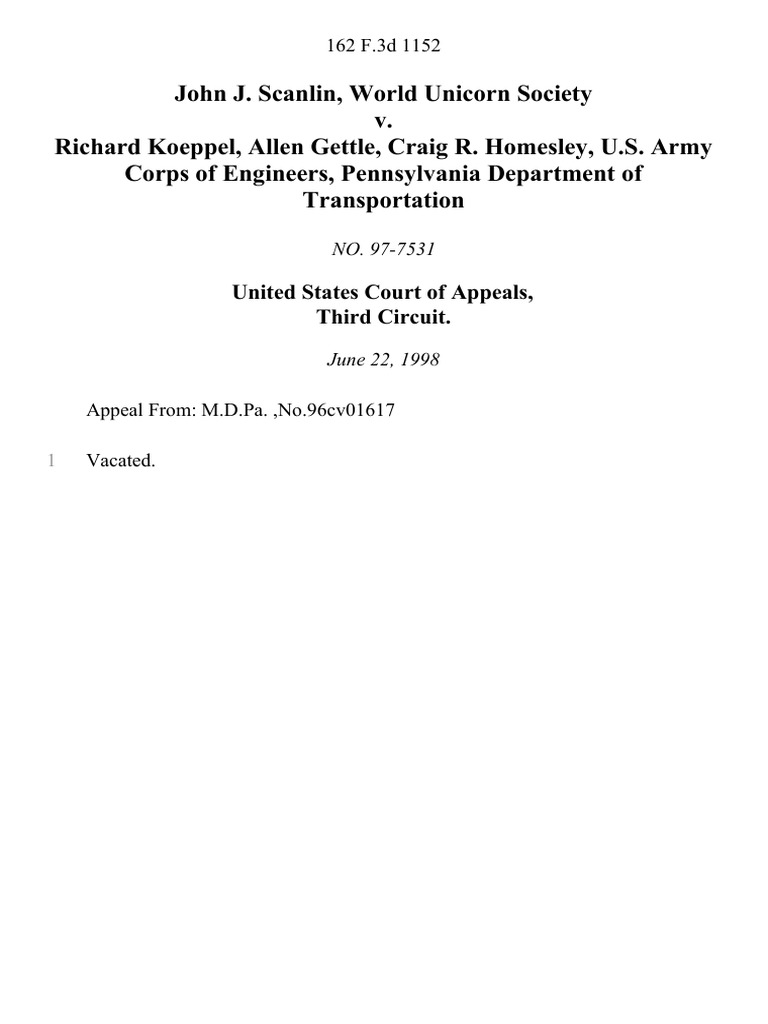 John J. Scanlin, World Unicorn Society v. Richard Koeppel, Allen Gettle ...