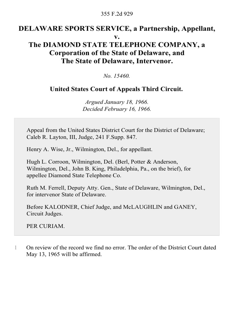Delaware Sports Service, A Partnership v. The Diamond State Telephone ...
