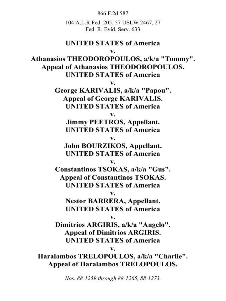 United States v. Athanasios Theodoropoulos, A/K/A "Tommy". Appeal of ...