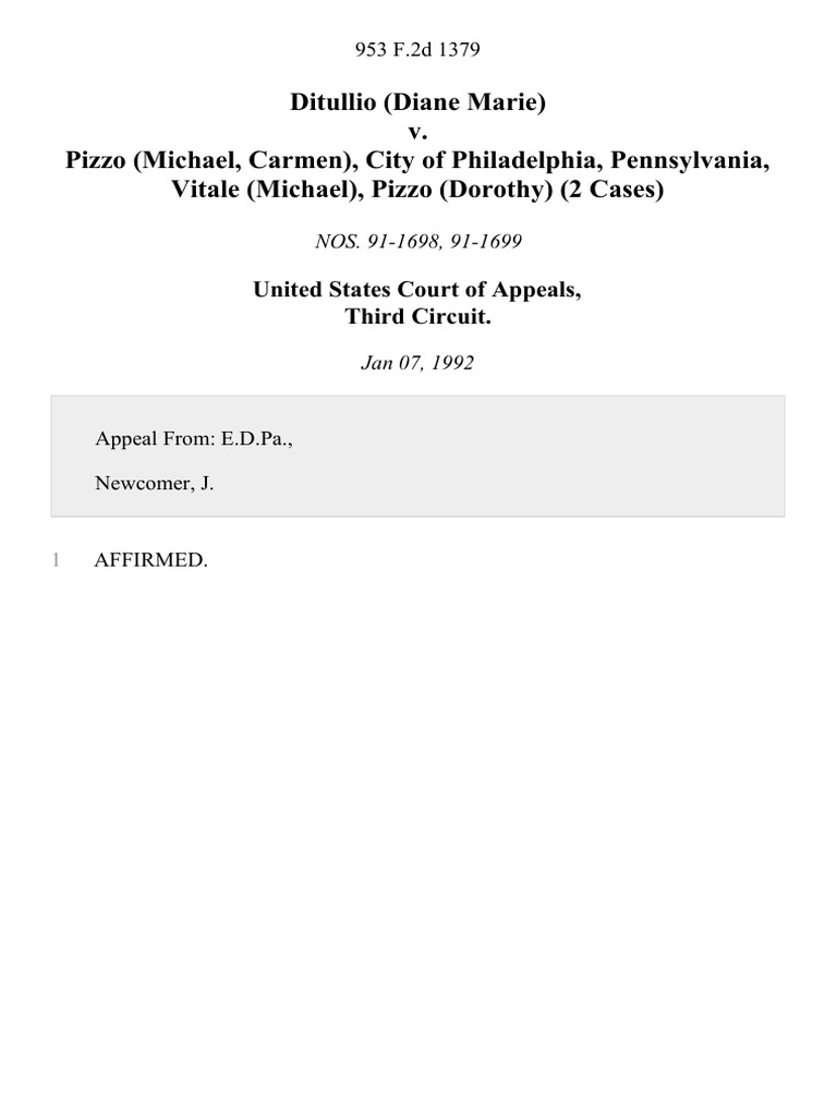Ditullio (Diane Marie) v. Pizzo (Michael, Carmen), City of Philadelphia ...