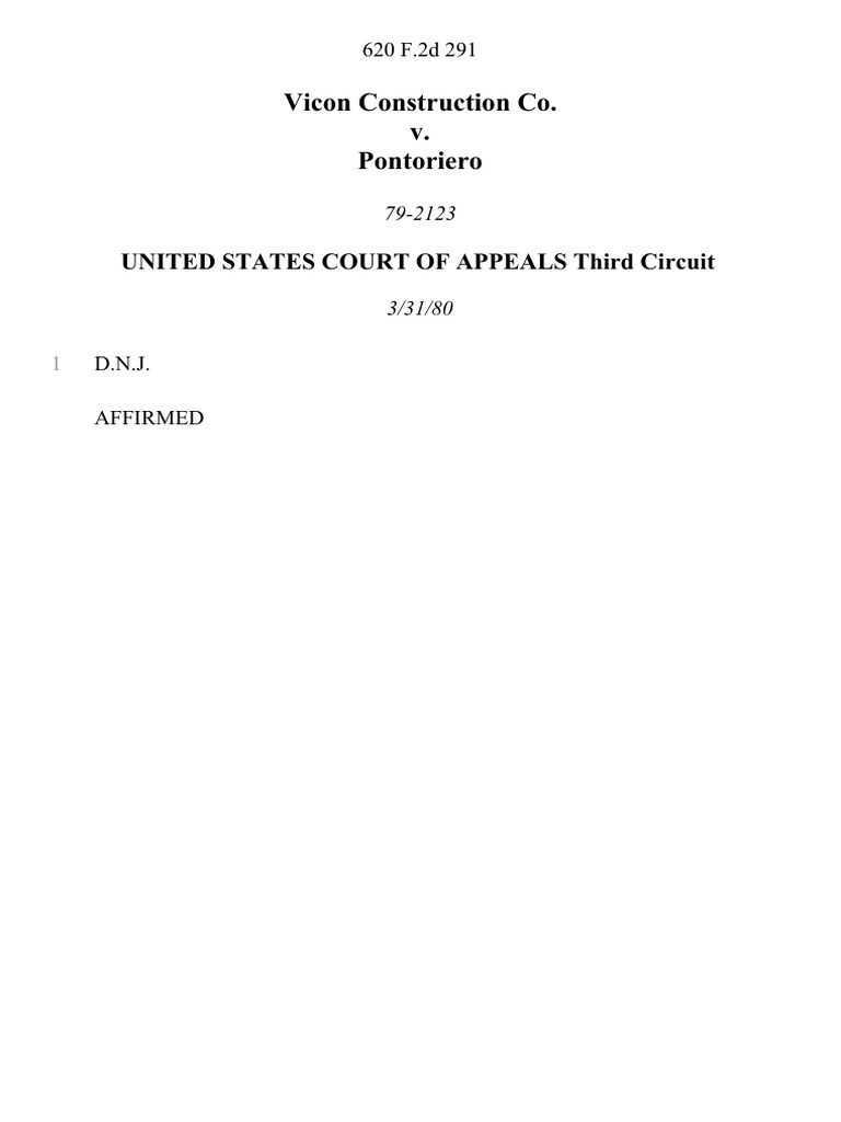 Vicon Construction Co. v. Pontoriero, 620 F.2d 291, 3rd Cir. (1980) | PDF
