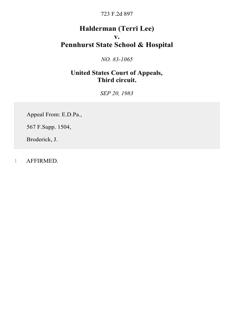 Halderman (Terri Lee) v. Pennhurst State School & Hospital, 723 F.2d ...