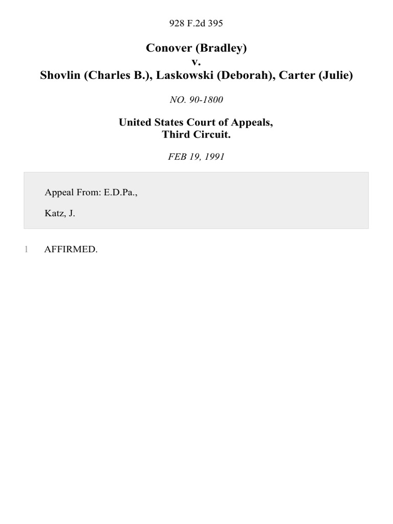 Conover (Bradley) v. Shovlin (Charles B.), Laskowski (Deborah), Carter ... Conover (Bradley) v. Shovlin (Charles B.), Laskowski (Deborah), Carter ...