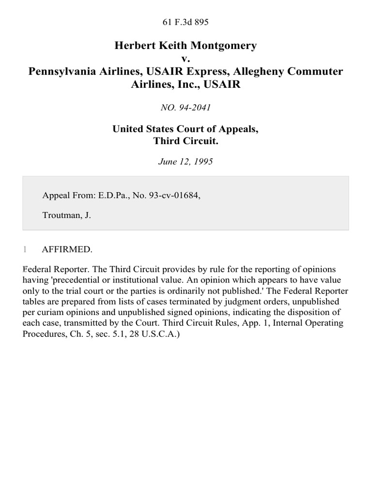 Herbert Keith Montgomery v. Pennsylvania Airlines, Usair Express, Allegheny Commuter Airlines ...