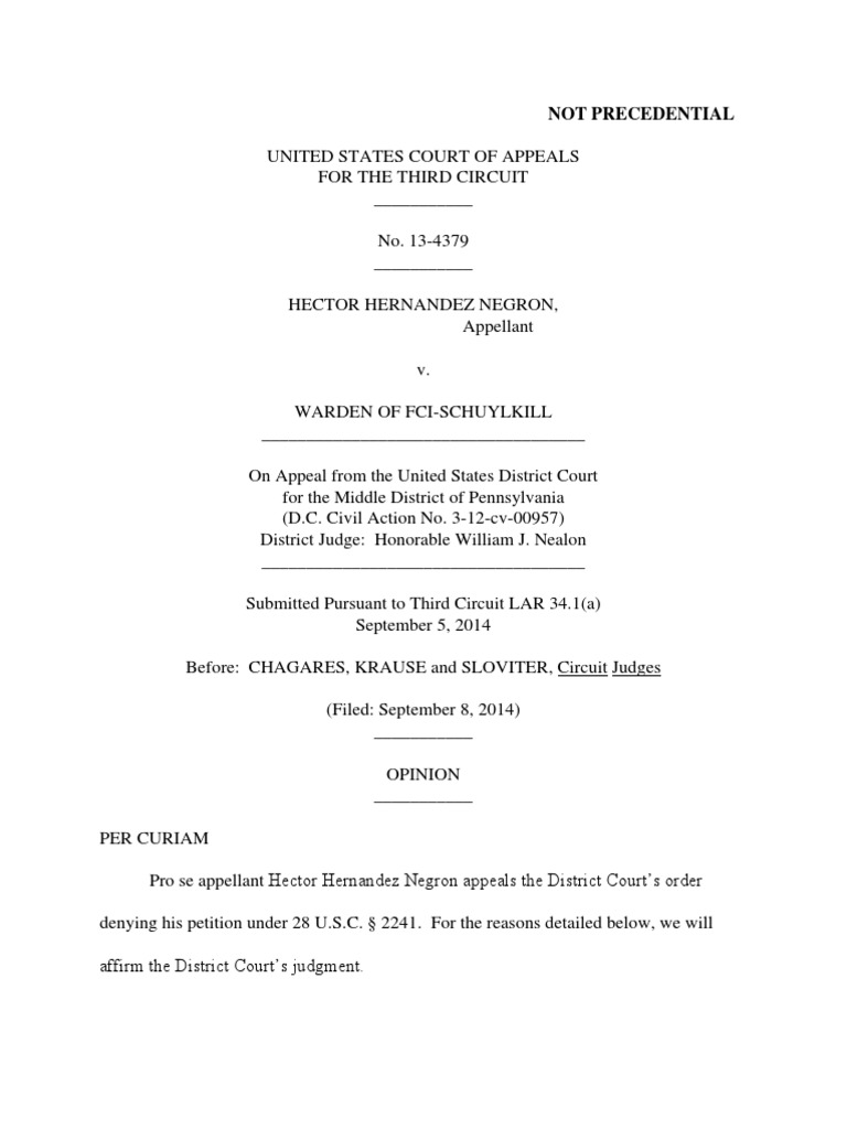 Hector Negron v. Warden Schuylkill FCI, 3rd Cir. (2014) | PDF | United ...