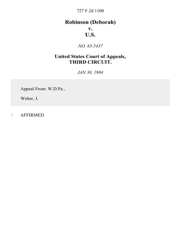Robinson (Deborah) v. United States, 727 F.2d 1100, 3rd Cir. (1984) | PDF