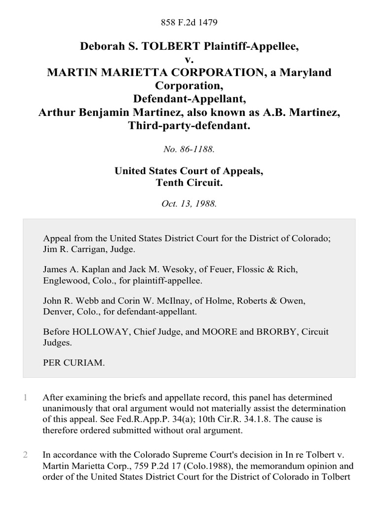 Tolbert v. Martin Marietta Appeal Summary | PDF