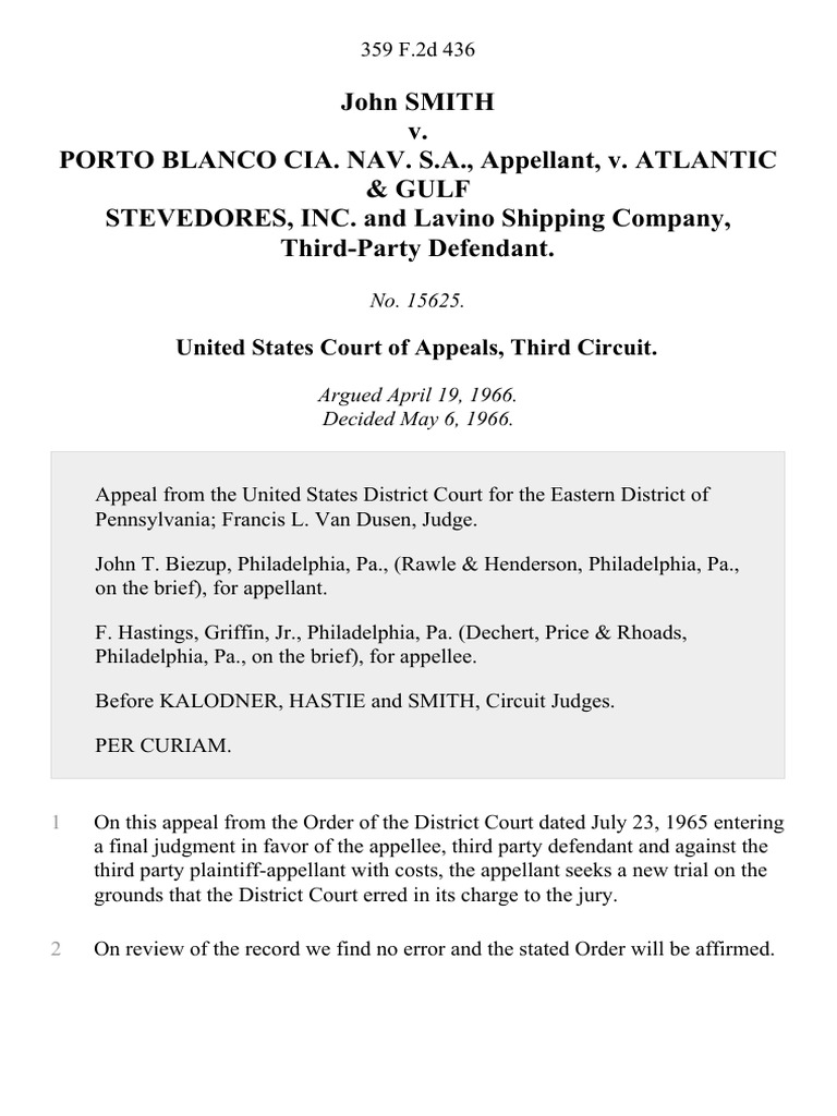 John Smith v. Porto Blanco Cia. Nav. S.A. v. Atlantic & Gulf Stevedores ...