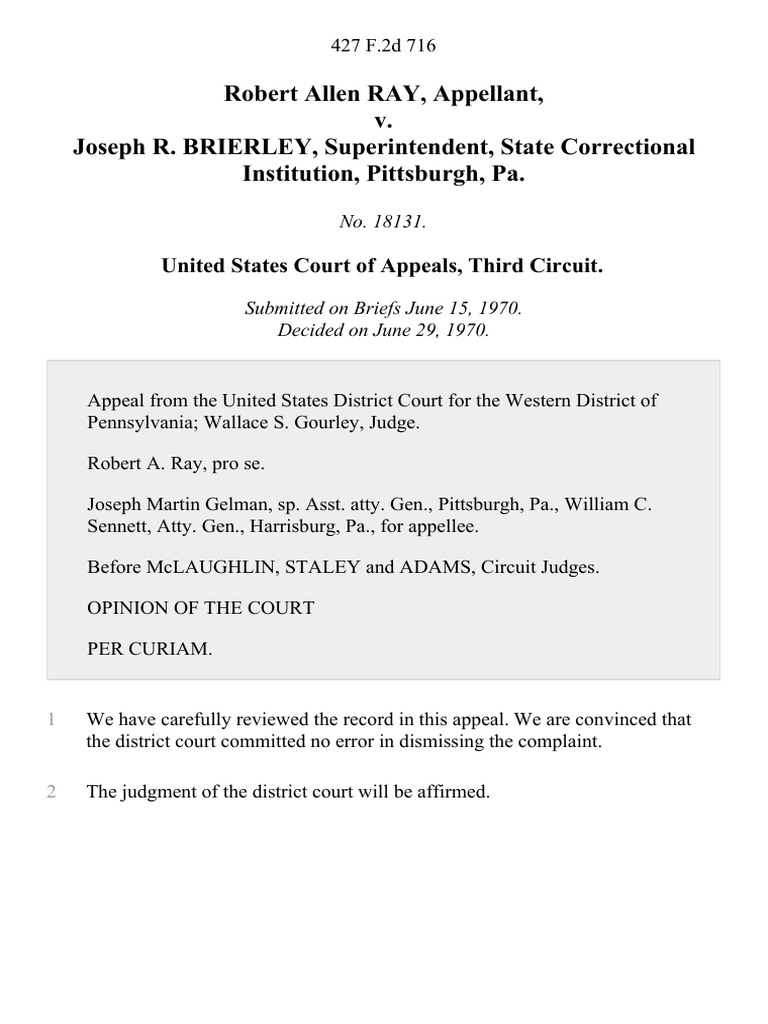 Robert Allen Ray v. Joseph R. Brierley, Superintendent, State ...
