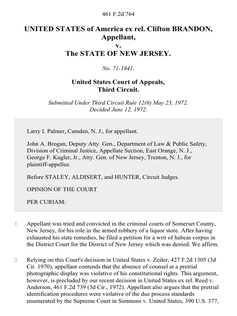 United States of America Ex Rel. Clifton Brandon v. The State of New ...