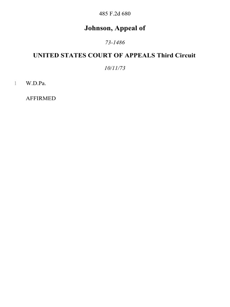Johnson, Appeal Of, 485 F.2d 680, 3rd Cir. (1973) | PDF | Law