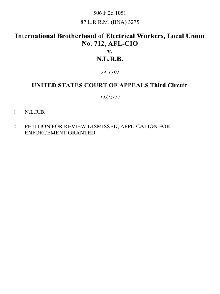 International Brotherhood of Electrical Workers, Local Union No. 712 ...