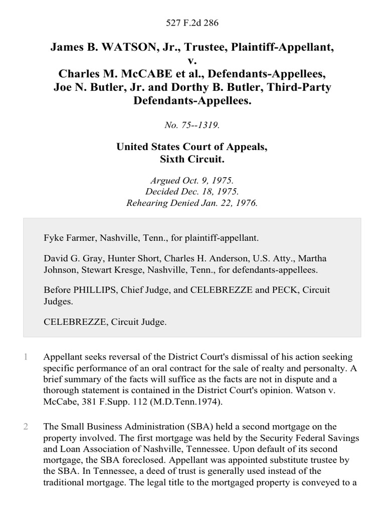 James B. Watson, JR., Trustee v. Charles M. McCabe Joe N. Butler, Jr ...
