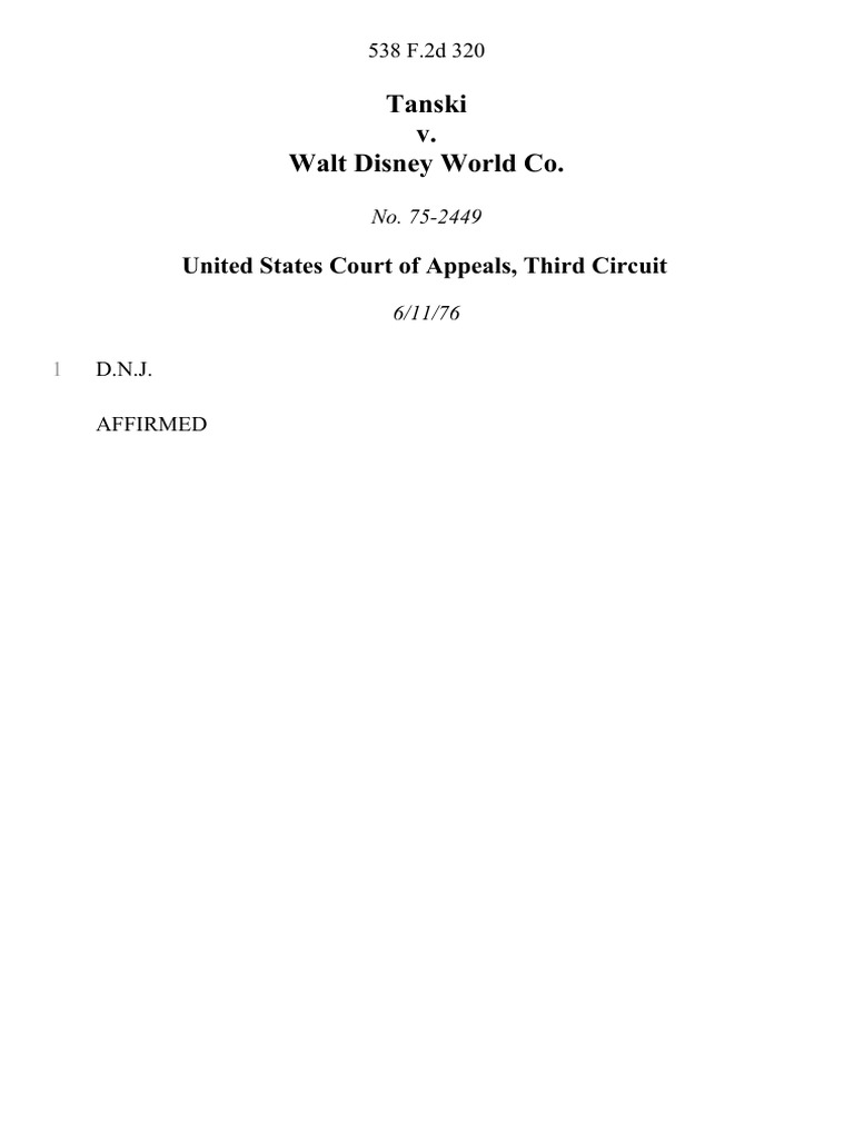 Tanski v. Walt Disney World Co, 538 F.2d 320, 3rd Cir. (1976) | PDF