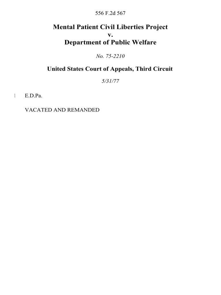 Mental Patient Civil Liberties Project v. Department of Public Welfare ...