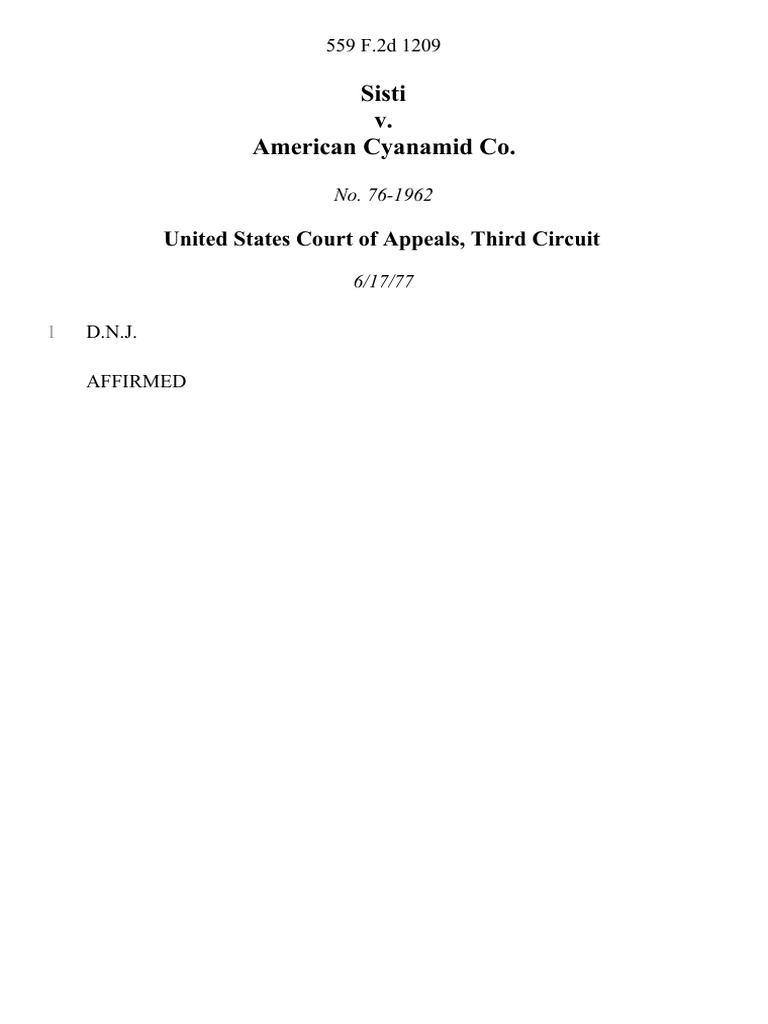 Sisti v. American Cyanamid Co, 559 F.2d 1209, 3rd Cir. (1977) | PDF