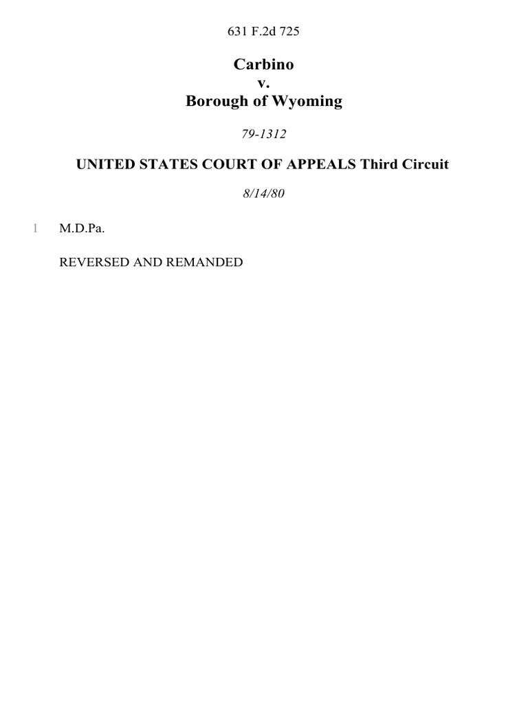Carbino v. Borough of Wyoming, 631 F.2d 725, 3rd Cir. (1980) | PDF