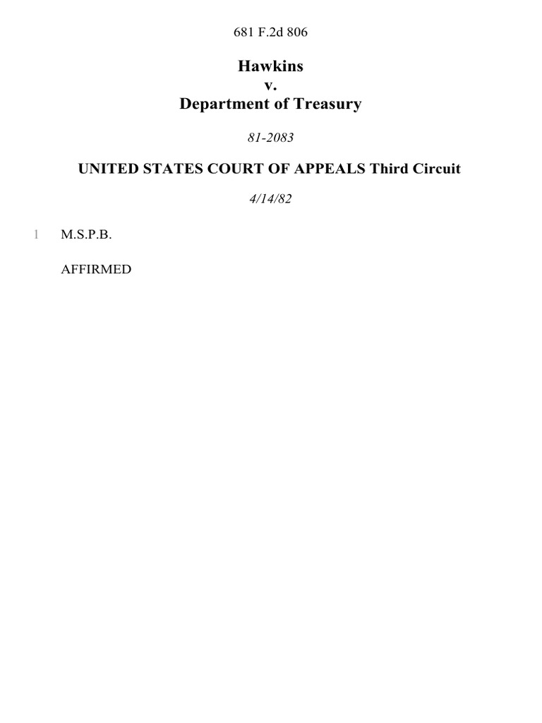 Hawkins v. Department of Treasury, 681 F.2d 806, 3rd Cir. (1982) | PDF ...