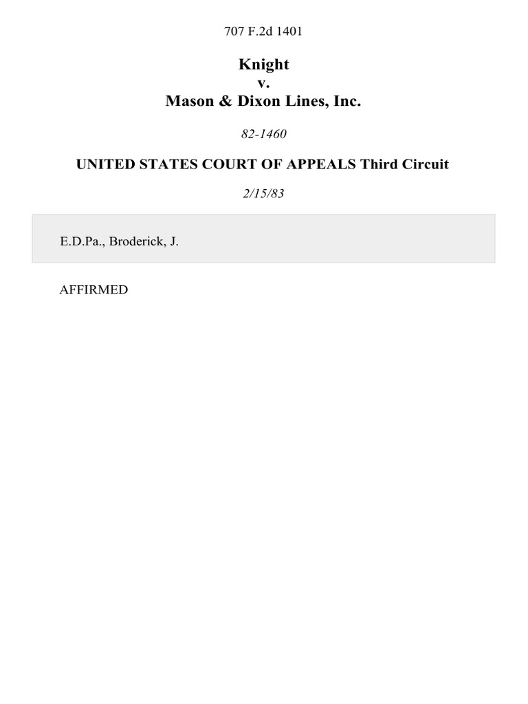 Knight v. Mason & Dixon Lines, Inc, 707 F.2d 1401, 3rd Cir. (1983) | PDF