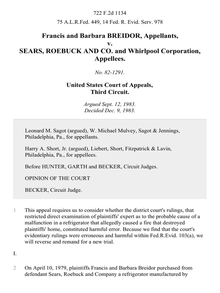 Francis and Barbara Breidor v. Sears, Roebuck and Co. and Whirlpool ...