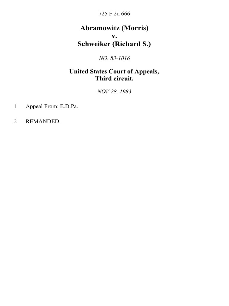 Abramowitz (Morris) v. Schweiker (Richard S.), 725 F.2d 666, 3rd Cir ...