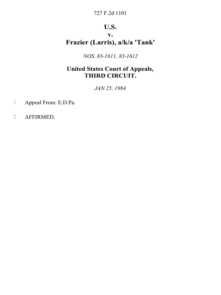 United States v. Frazier (Larris), A/K/A 'Tank', 727 F.2d 1101, 3rd Cir ...