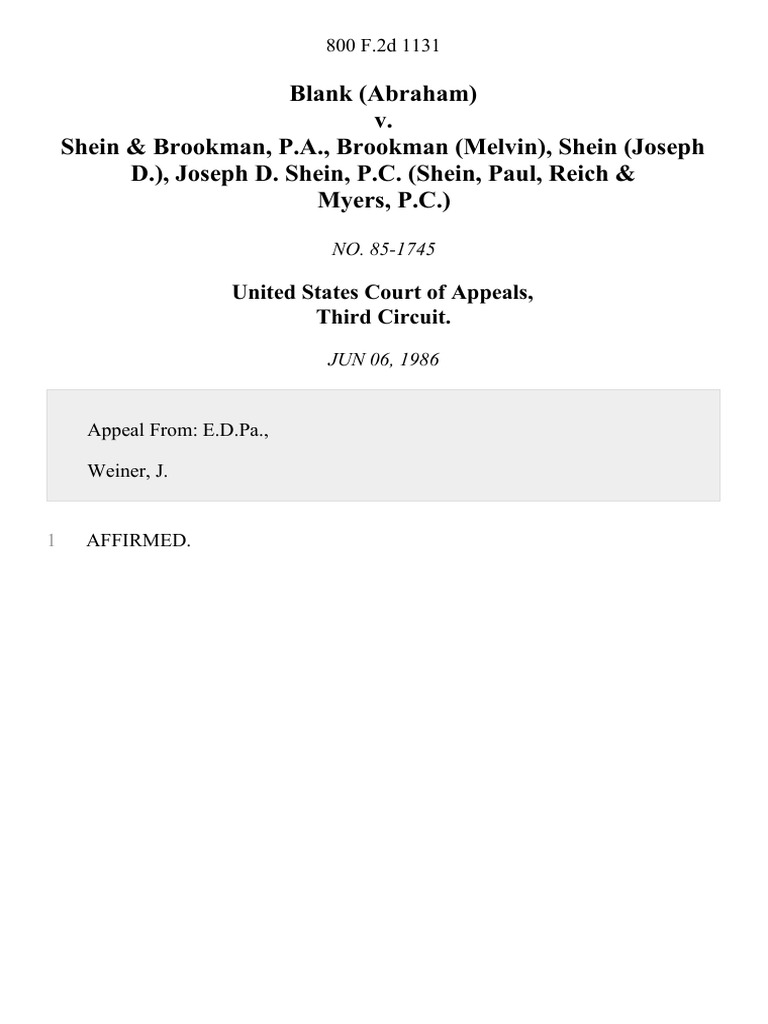 Blank (Abraham) v. Shein & Brookman, P.A., Brookman (Melvin), Shein ...