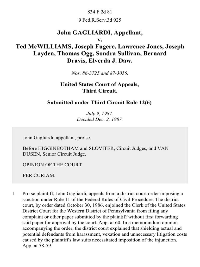 John Gagliardi v. Ted McWilliams Joseph Fugere, Lawrence Jones, Joseph ...