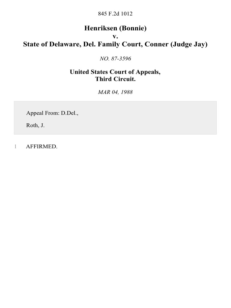 Henriksen (Bonnie) v. State of Delaware, Del. Family Court, Conner ...