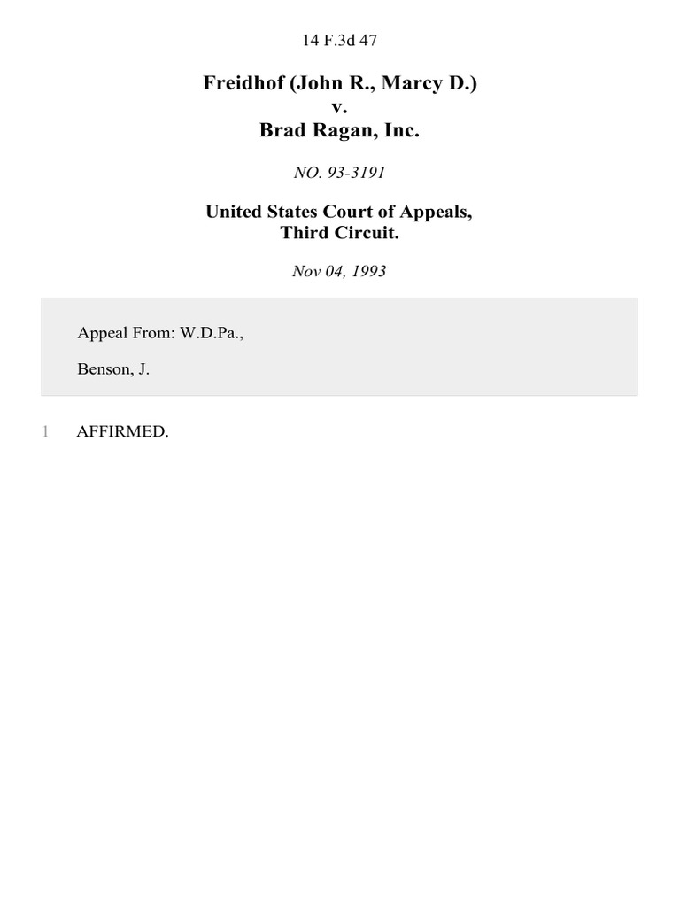 Freidhof (John R., Marcy D.) v. Brad Ragan, Inc.: United States Court ...