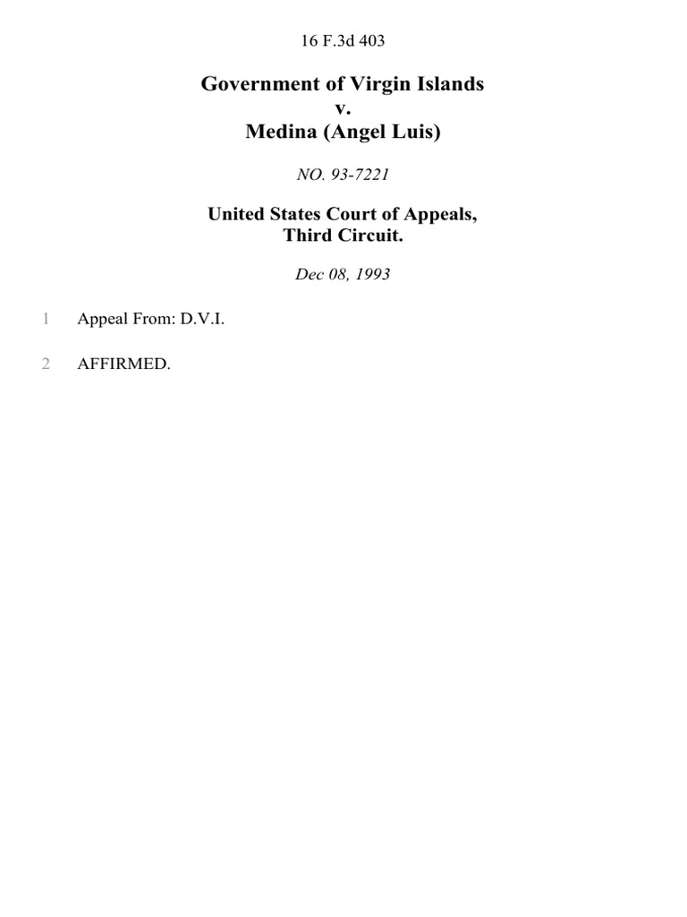 Government of Virgin Islands v. Medina (Angel Luis), 16 F.3d 403, 3rd Cir. (1993) | PDF