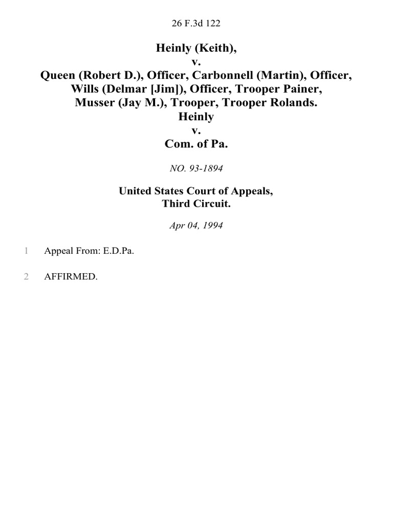 Heinly (Keith) v. Queen (Robert D.), Officer, Carbonnell (Martin ...