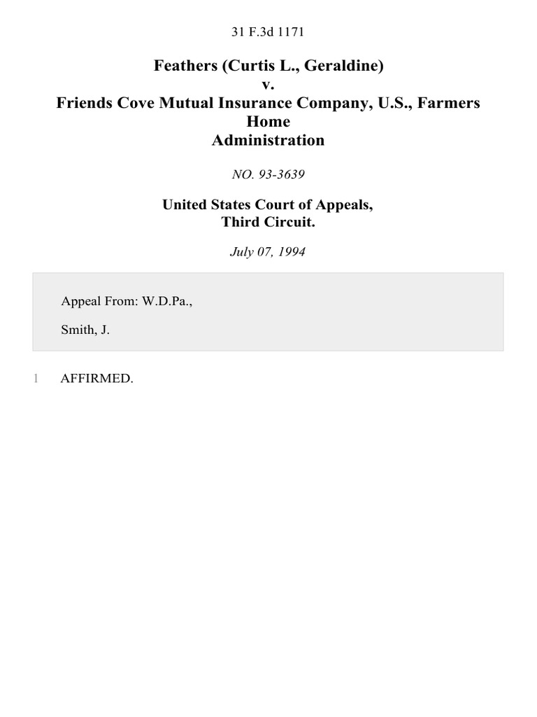 Feathers (Curtis L., Geraldine) v. Friends Cove Mutual Insurance ...
