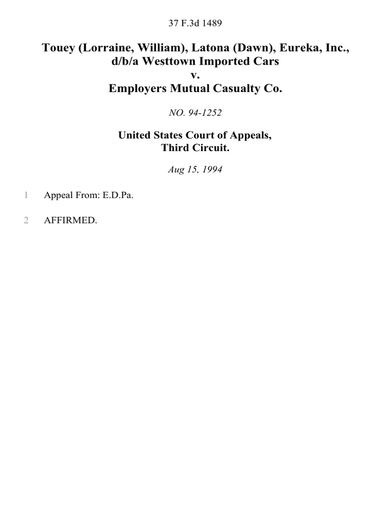 Touey (Lorraine, William), Latona (Dawn), Eureka, Inc., D/B/A Westtown ...