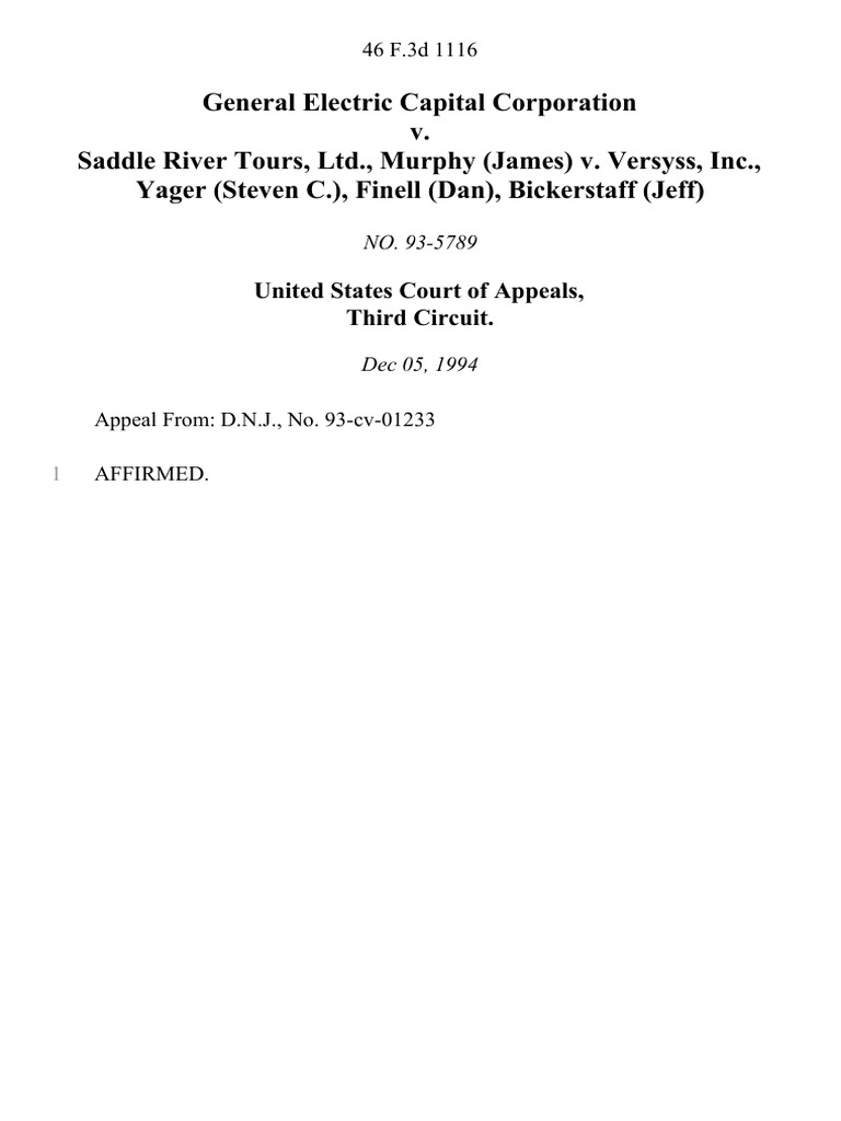 General Electric Capital Corporation v. Saddle River Tours, LTD ...