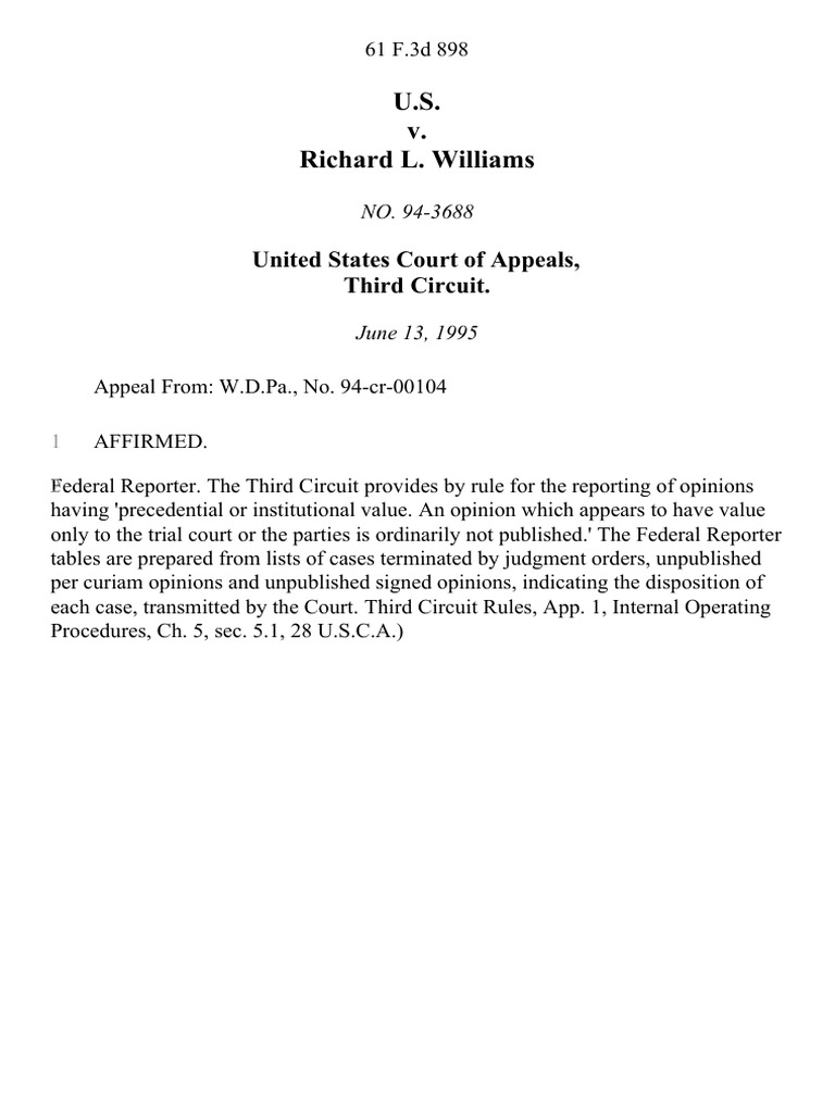 United States v. Richard L. Williams, 61 F.3d 898, 3rd Cir. (1995 ...