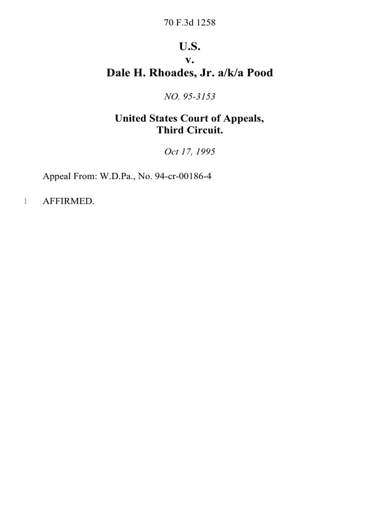United States v. Dale H. Rhoades, Jr. A/K/A Pood, 70 F.3d 1258, 3rd Cir ...