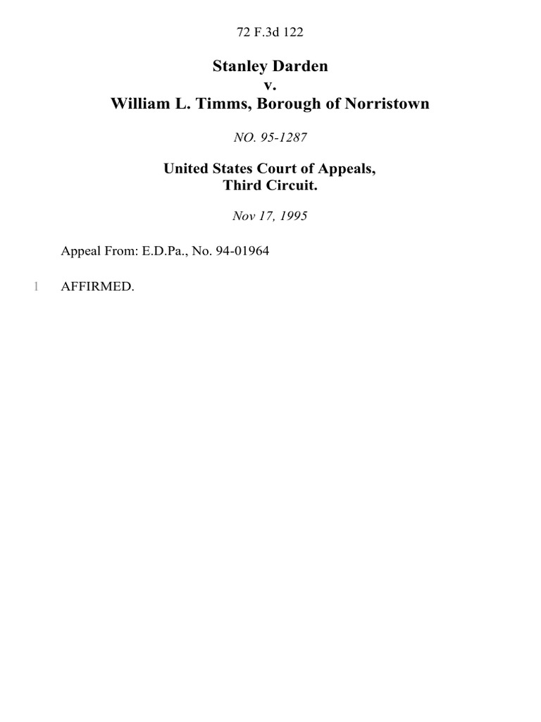 Stanley Darden v. William L. Timms, Borough of Norristown, 72 F.3d 122 ...