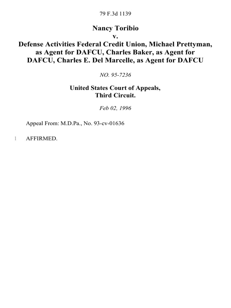 Nancy Toribio v. Defense Activities Federal Credit Union, Michael ...