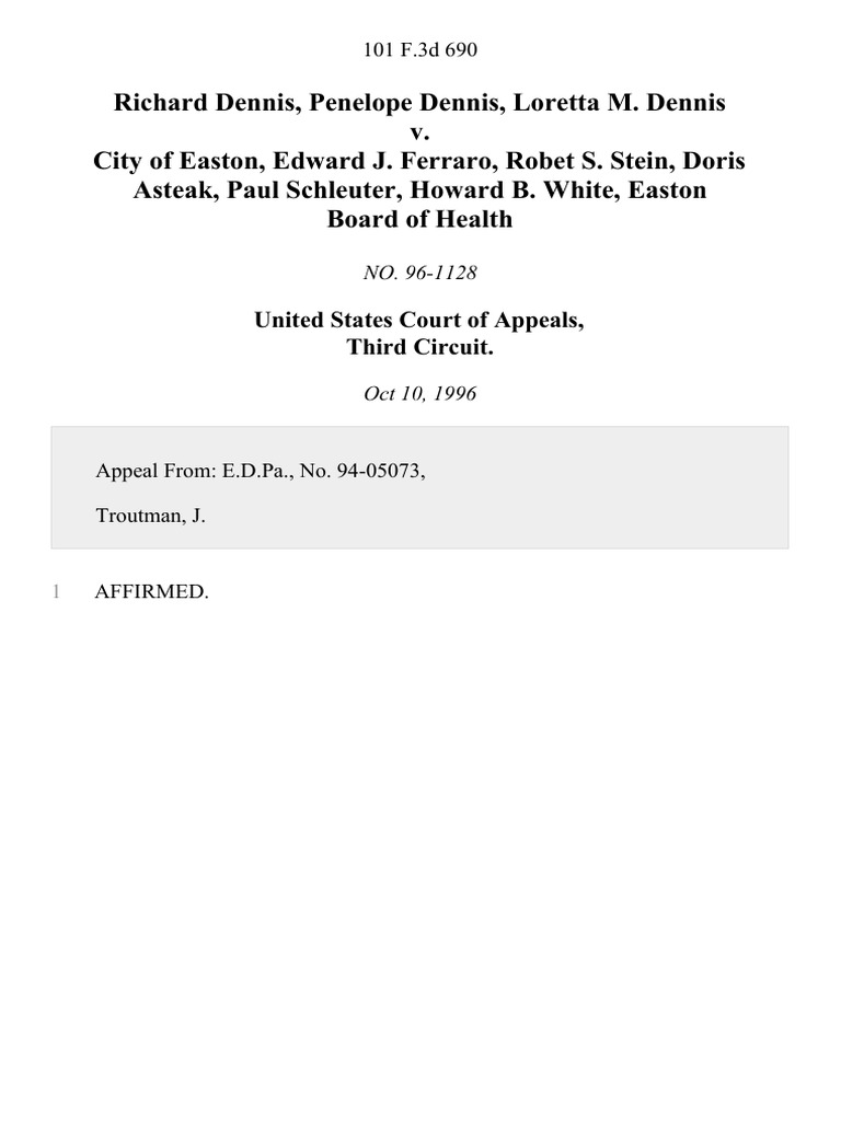 Richard Dennis, Penelope Dennis, Loretta M. Dennis v. City of Easton ...