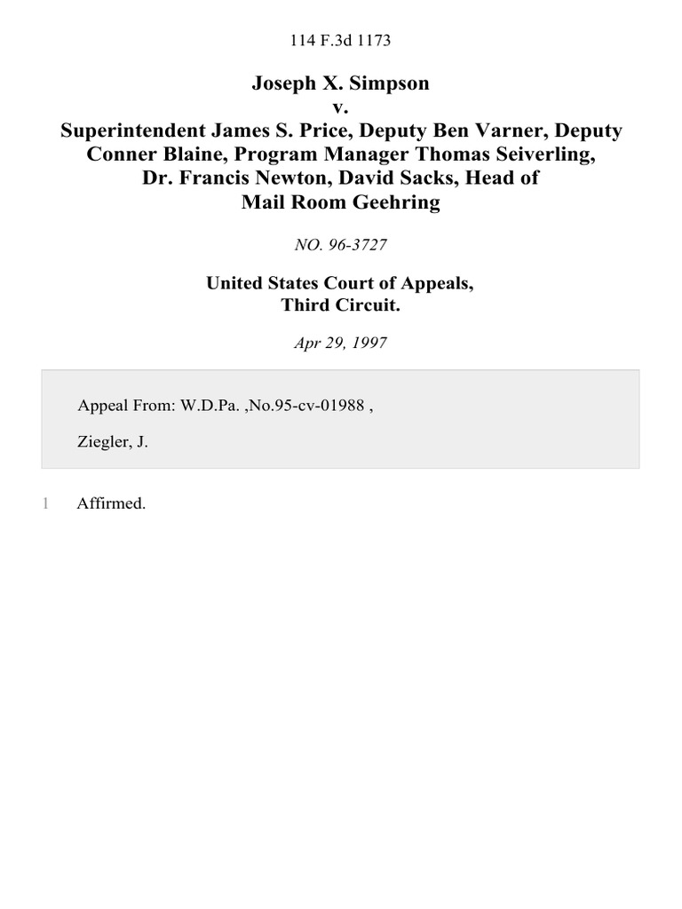 Joseph X. Simpson v. Superintendent James S. Price, Deputy Ben Varner ...