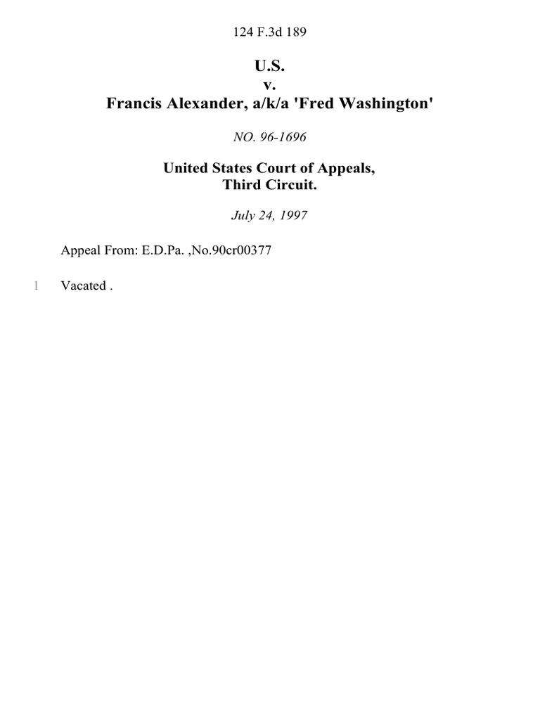 United States v. Francis Alexander, A/K/A 'Fred Washington', 124 F.3d ...