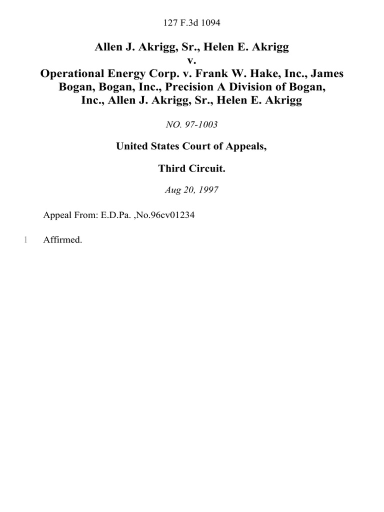 Allen J. Akrigg, Sr., Helen E. Akrigg v. Operational Energy Corp. v ...