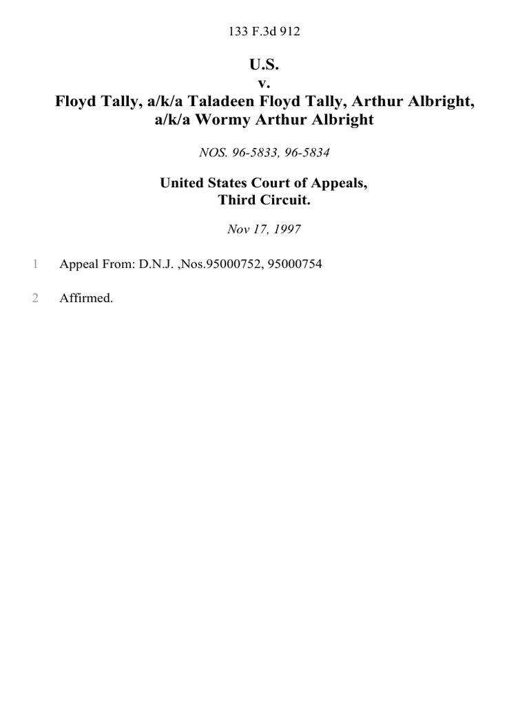 U.S. v. Tally & Albright Appeal Summary | PDF
