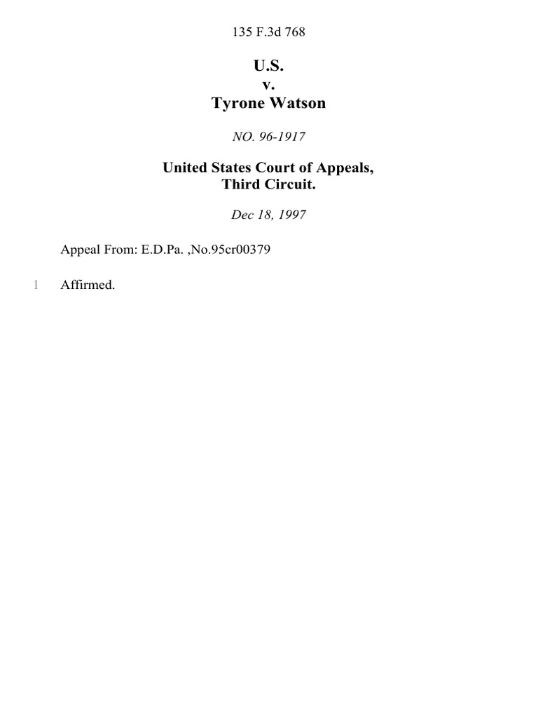 United States v. Tyrone Watson, 135 F.3d 768, 3rd Cir. (1997) | PDF
