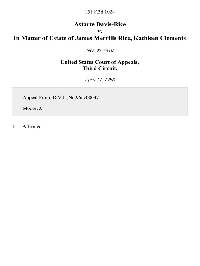 Astarte Davis-Rice v. in Matter of Estate of James Merrills Rice ...