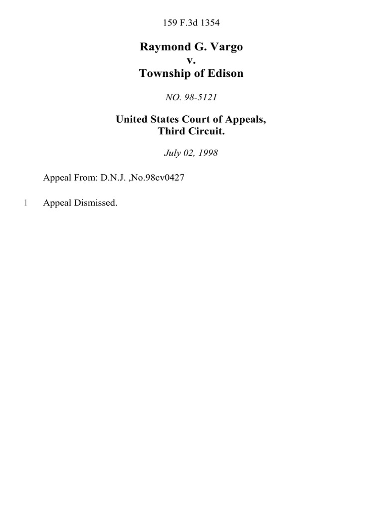 Raymond G. Vargo v. Township of Edison, 159 F.3d 1354, 3rd Cir. (1998 ...