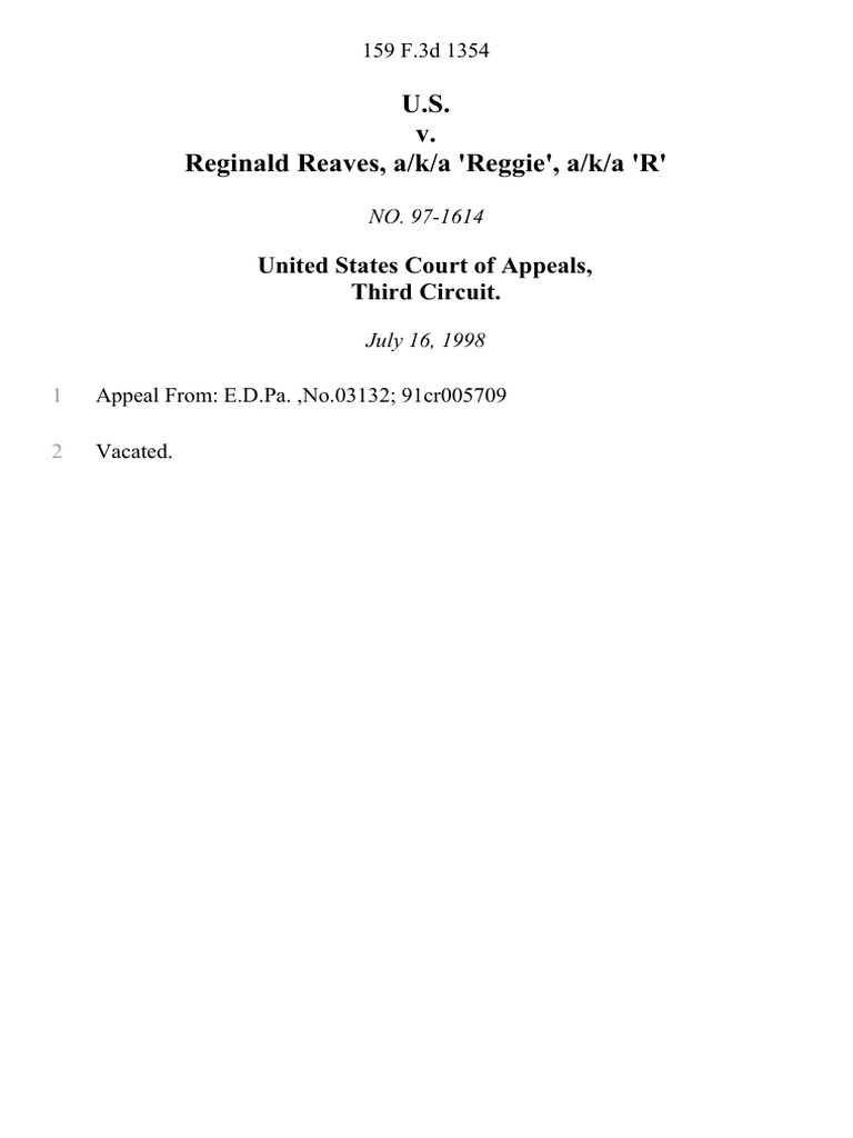 United States v. Reginald Reaves, A/K/A 'Reggie', A/K/A 'R', 159 F.3d ...