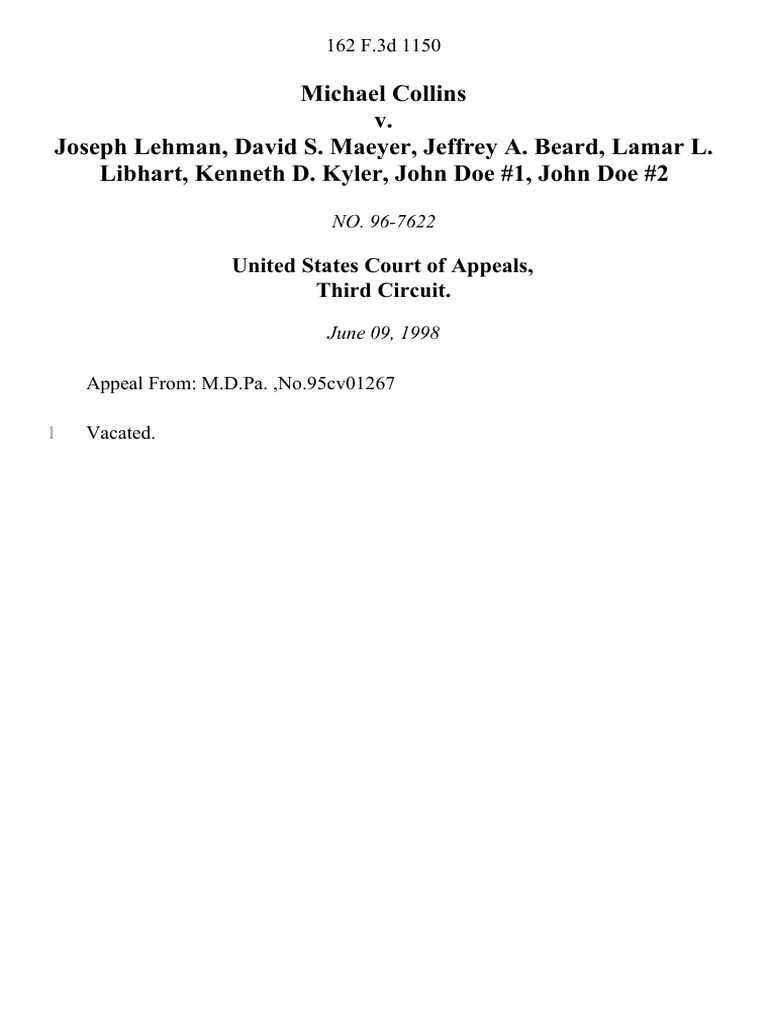 Michael Collins v. Joseph Lehman, David S. Maeyer, Jeffrey A. Beard ...