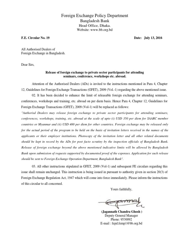 Foreign Exchange Policy Department: Bangladesh Bank | PDF